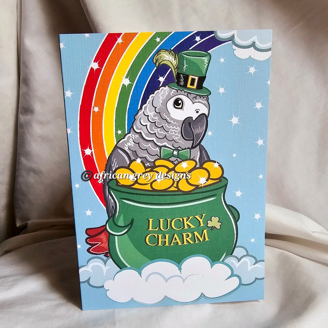 Lucky African Grey Parrot St. Patrick's Day Greeting Card - Etsy