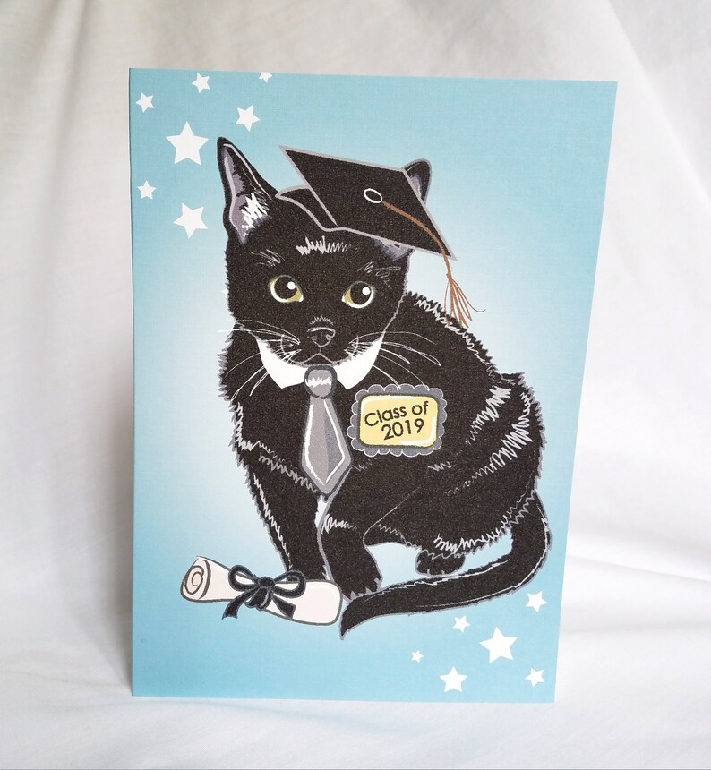 Black Cat Graduation Greeting Card - Etsy