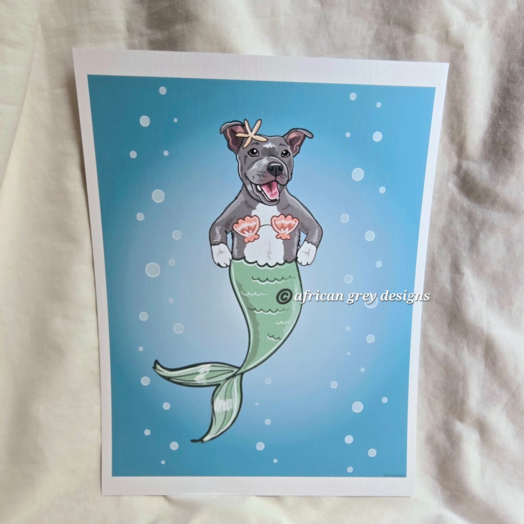 Mermaid Pit Bull - Gray Blue-nosed - Eco-friendly 8x10 Print - Etsy
