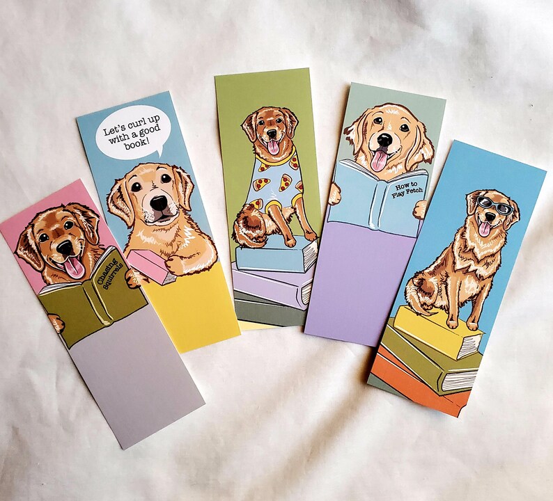 Golden Retriever Bookworm Bookmarks Eco-friendly Set of 5 | Etsy