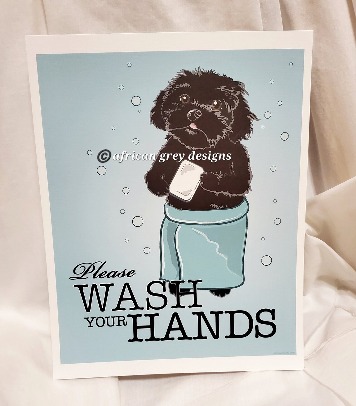 Wash Your Hands Black Puppy 8x10 Eco-friendly Print - Etsy