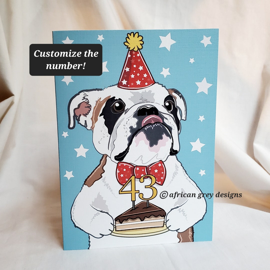 Birthday Bulldog Greeting Card - Customize With Your Candle Number - Etsy