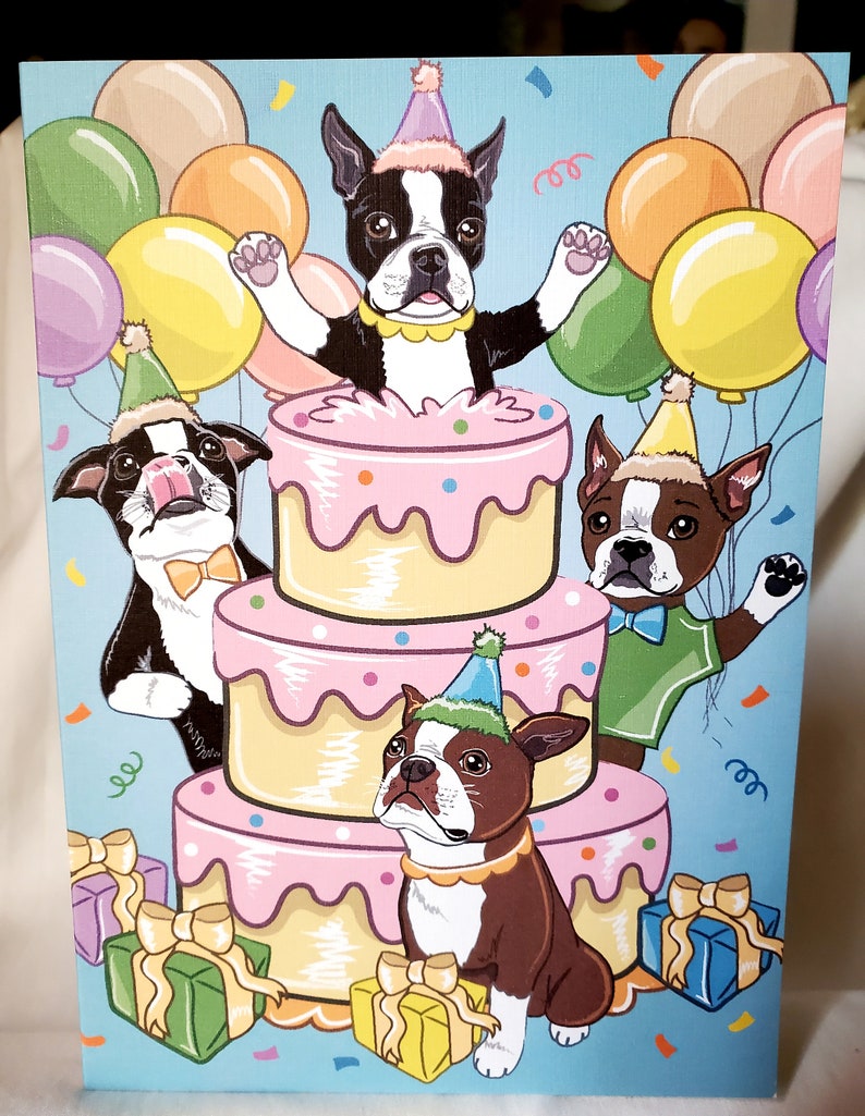Boston Terrier Birthday Cake Greeting Card - Etsy