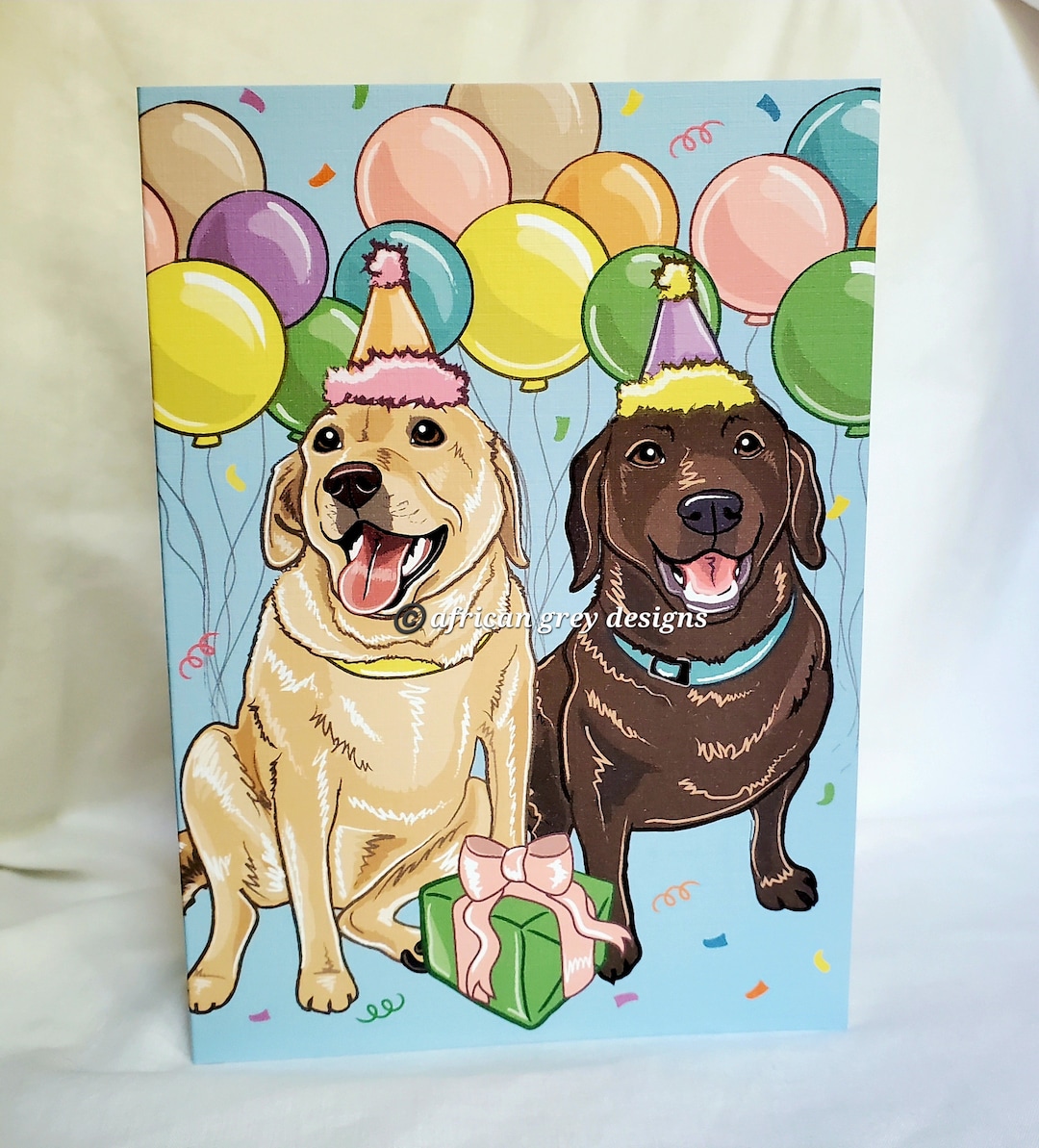 Birthday Labs Greeting Card - Chocolate and Yellow - Etsy