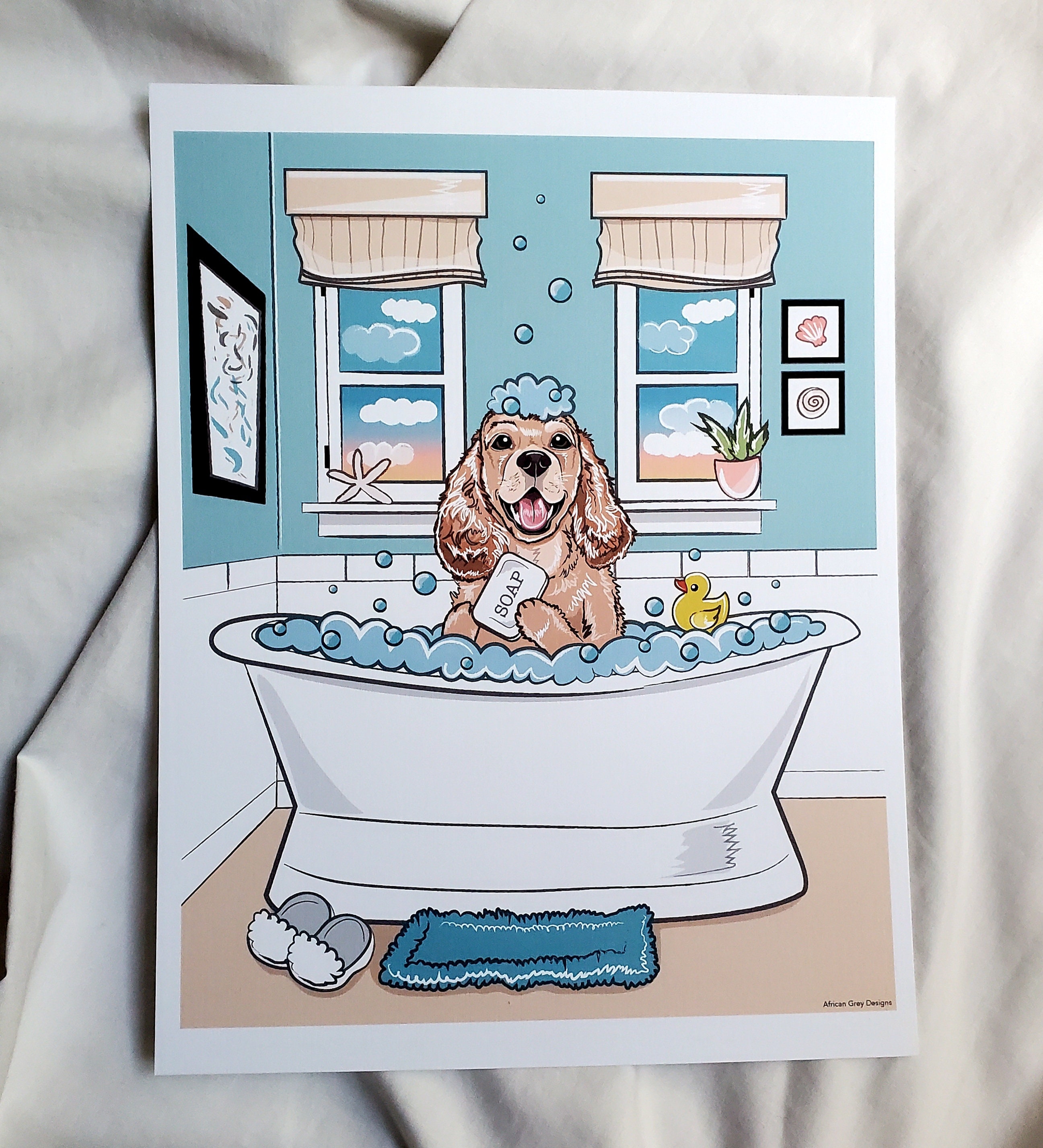 Seaside Bath Cocker Spaniel Eco-Friendly 8x10 Print on | Etsy