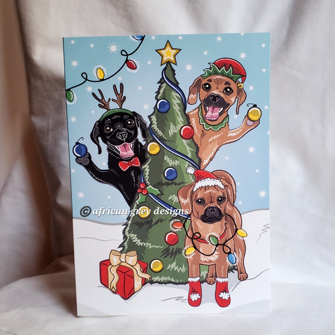 Christmas Tree Puggles Greeting Card - Etsy