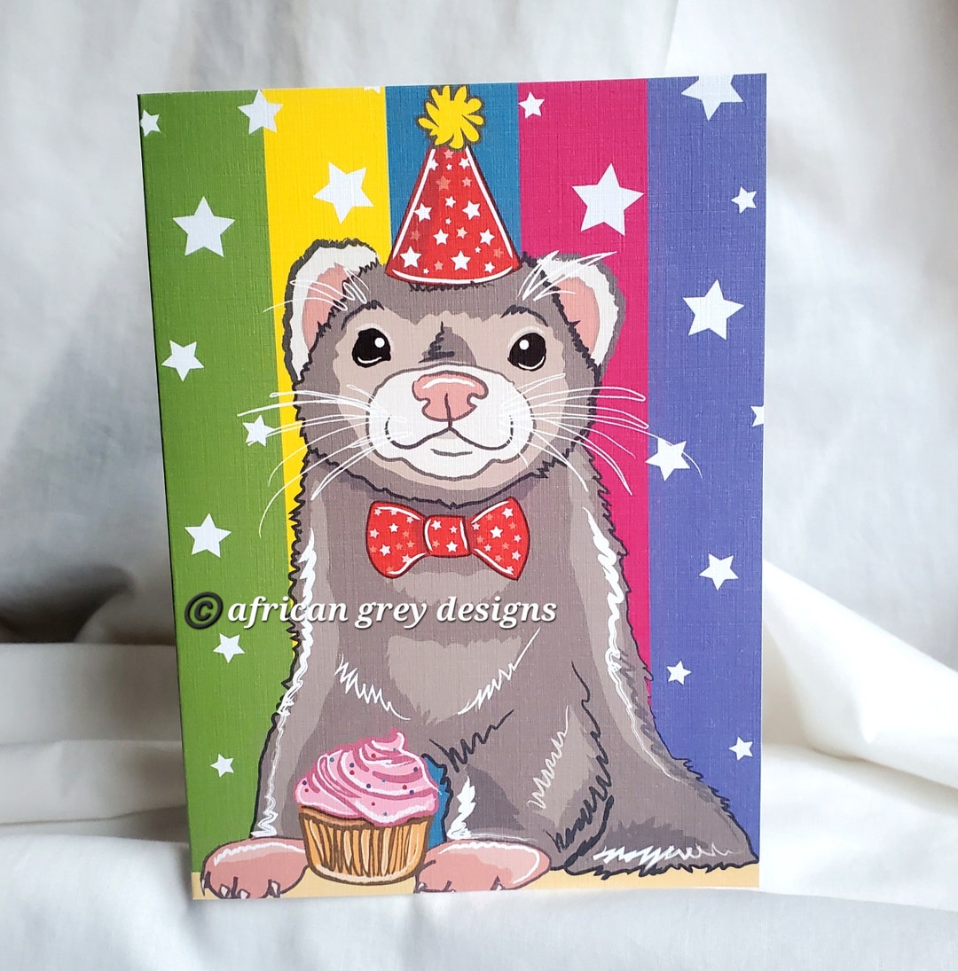 Rainbow Ferret Birthday Card - Etsy