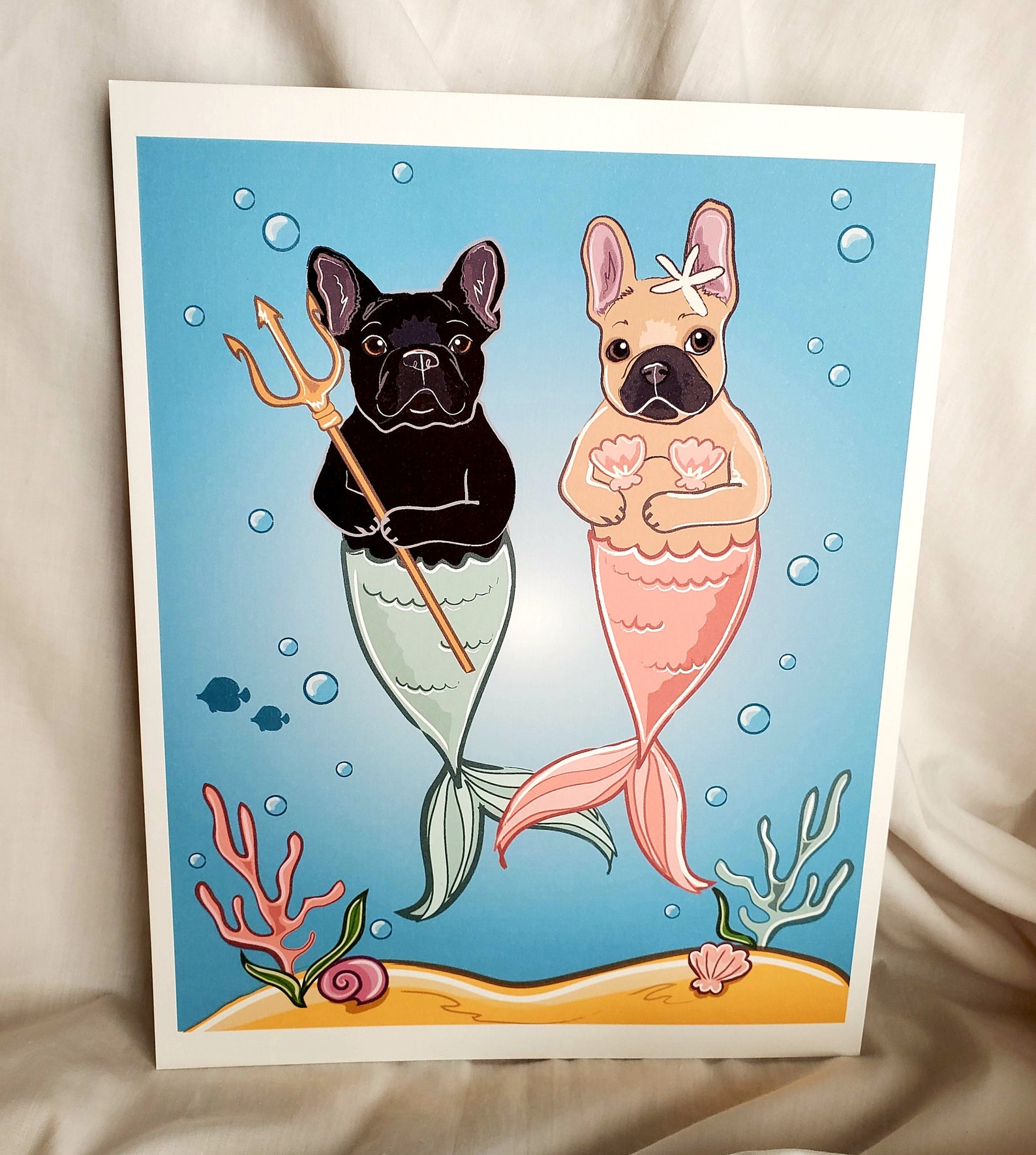 French Bulldog Mermaids - 8x10 Eco-friendly Print on Linen Paper - Etsy