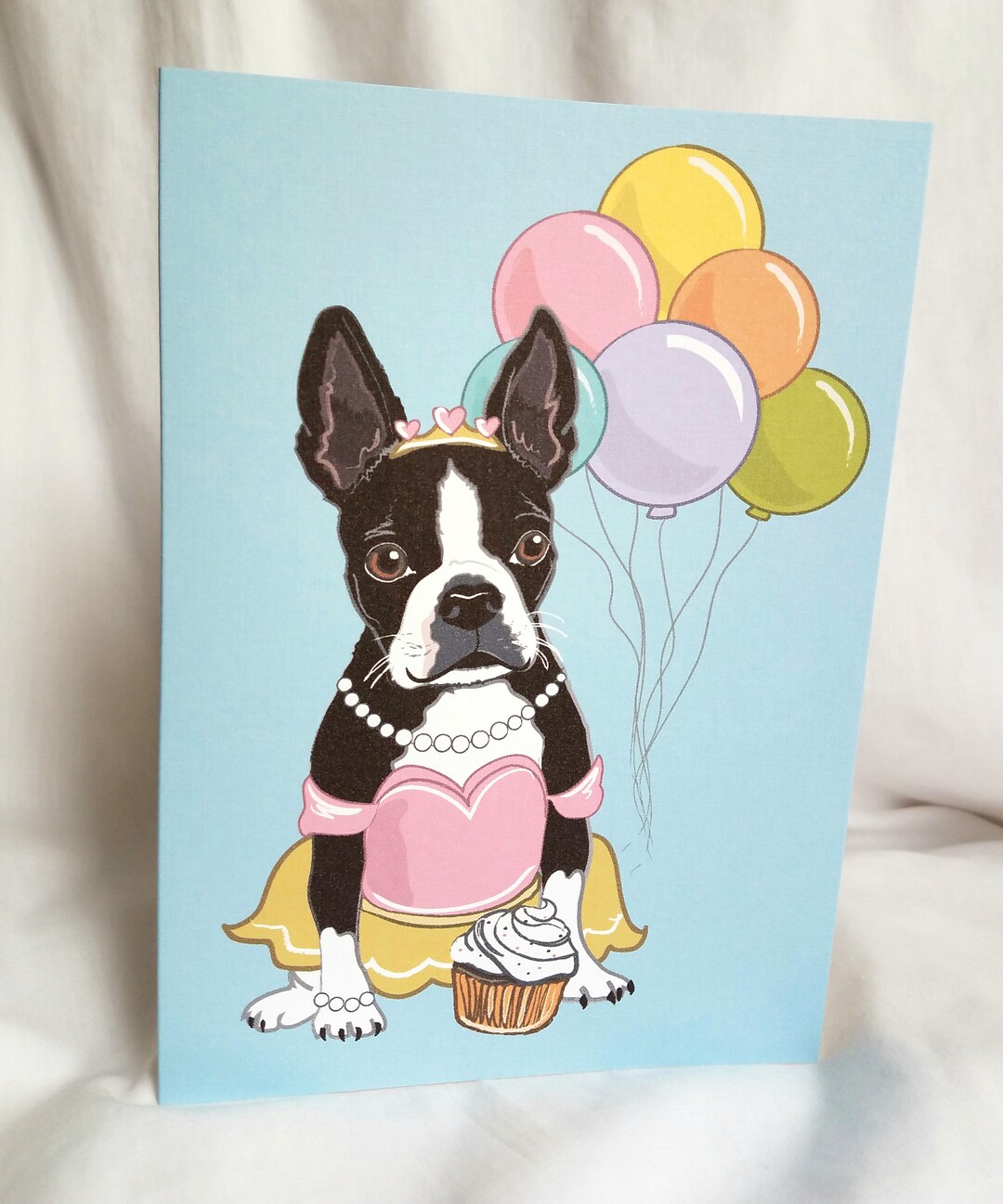 Princess Boston Terrier 'n Balloons Greeting Card - Etsy