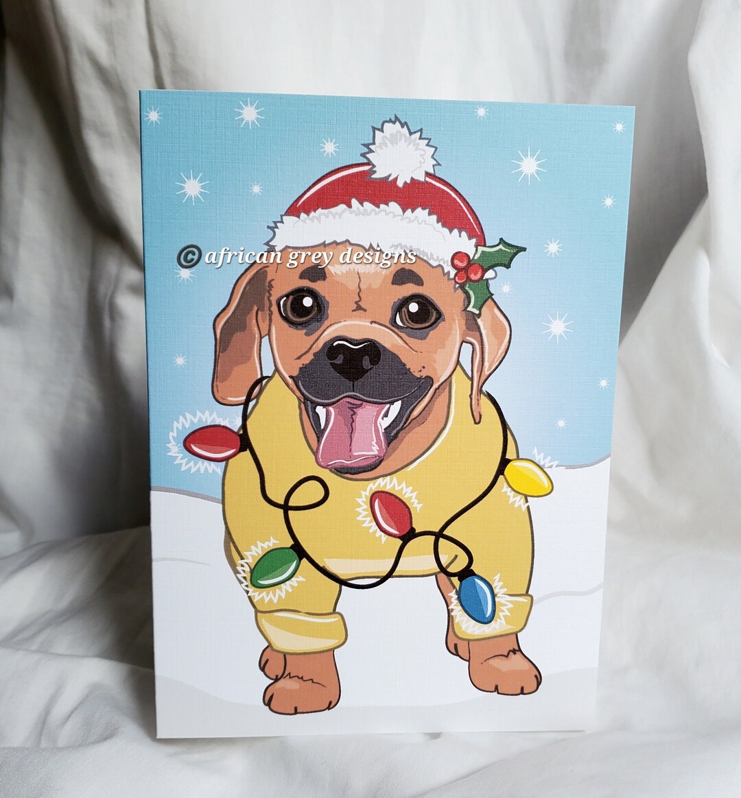 Christmas Puggle Greeting Card - Etsy