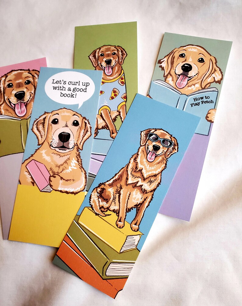 Golden Retriever Bookworm Bookmarks Eco-friendly Set of 5 | Etsy