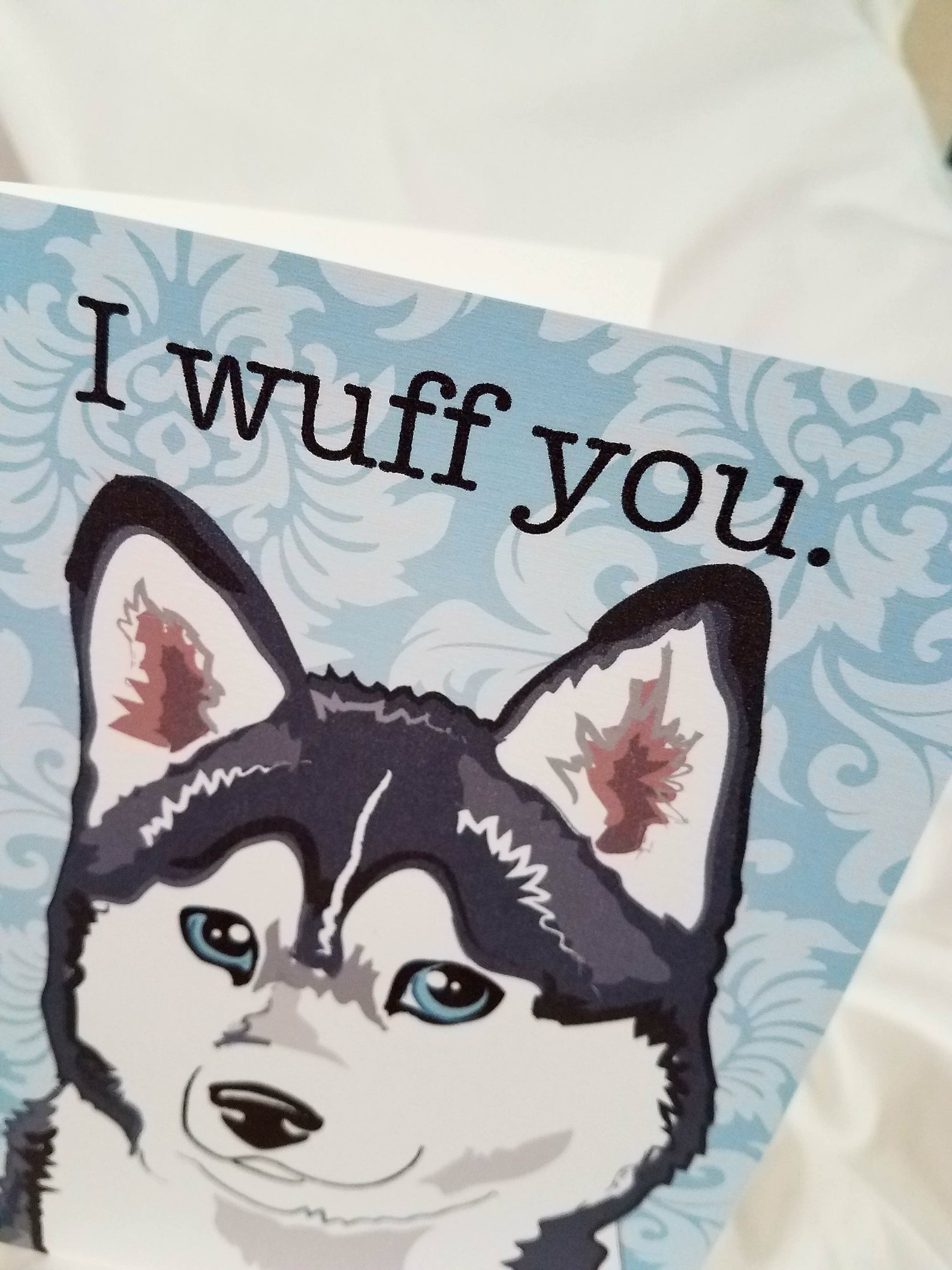 Gray Husky Wuff You Greeting Card | Etsy