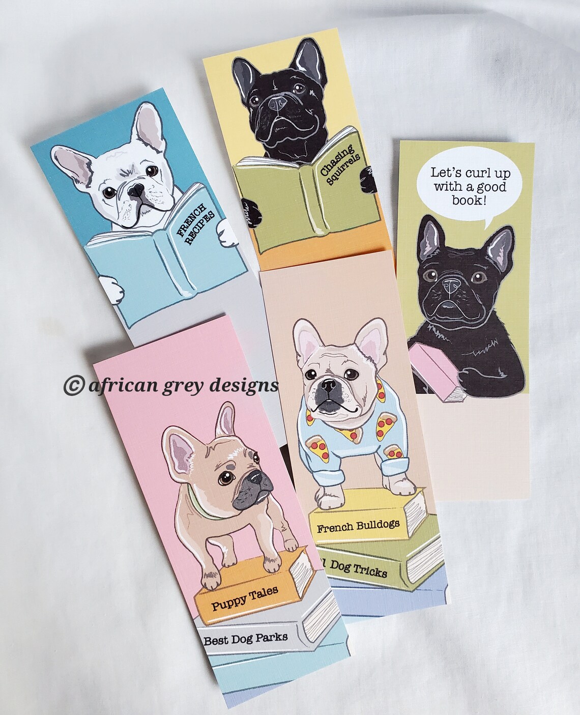 Bookworm French Bulldog Bookmarks - Eco-friendly Set of 5 on Recycled ...
