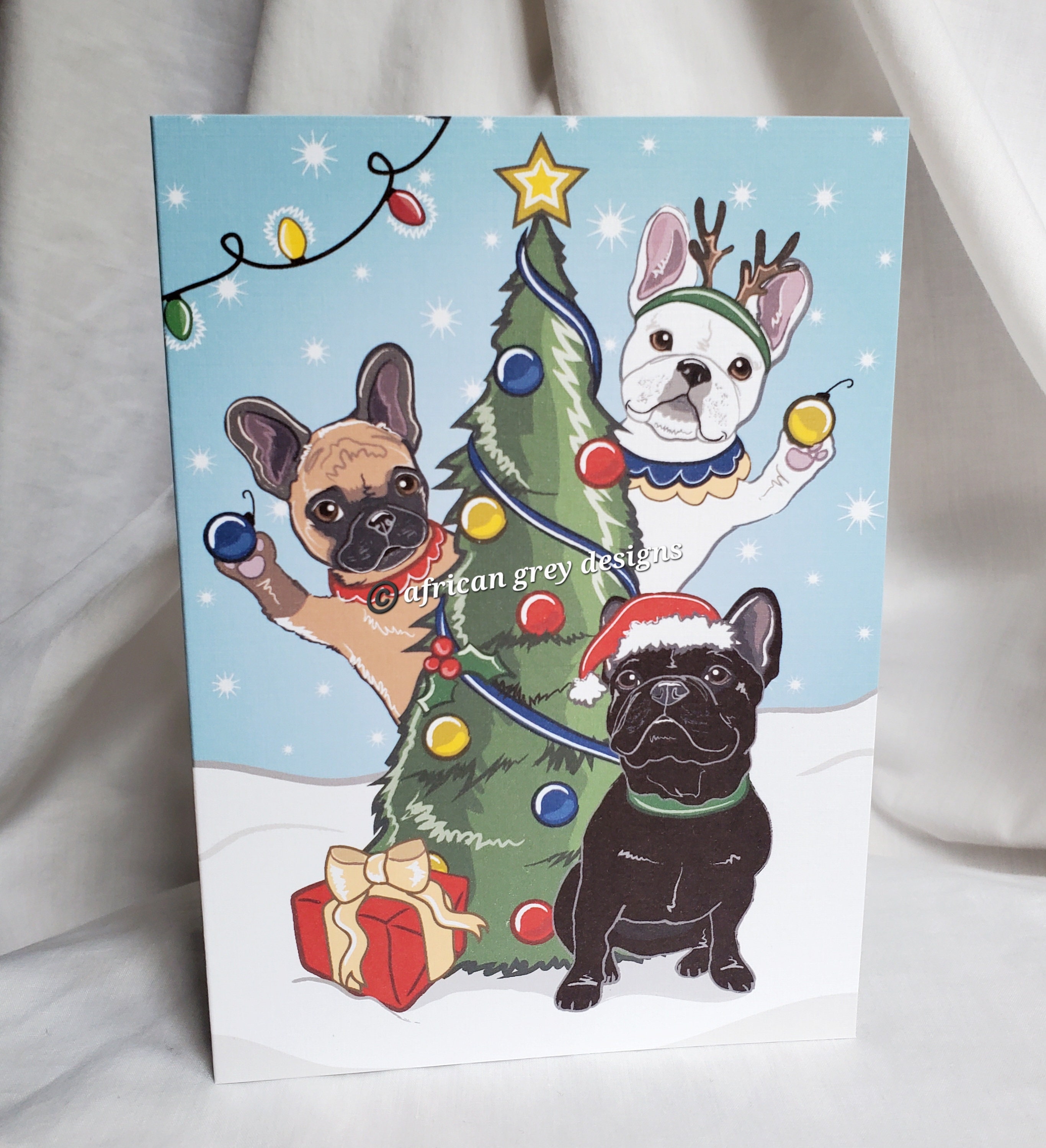 Christmas Tree French Bulldogs Greeting Card - Etsy
