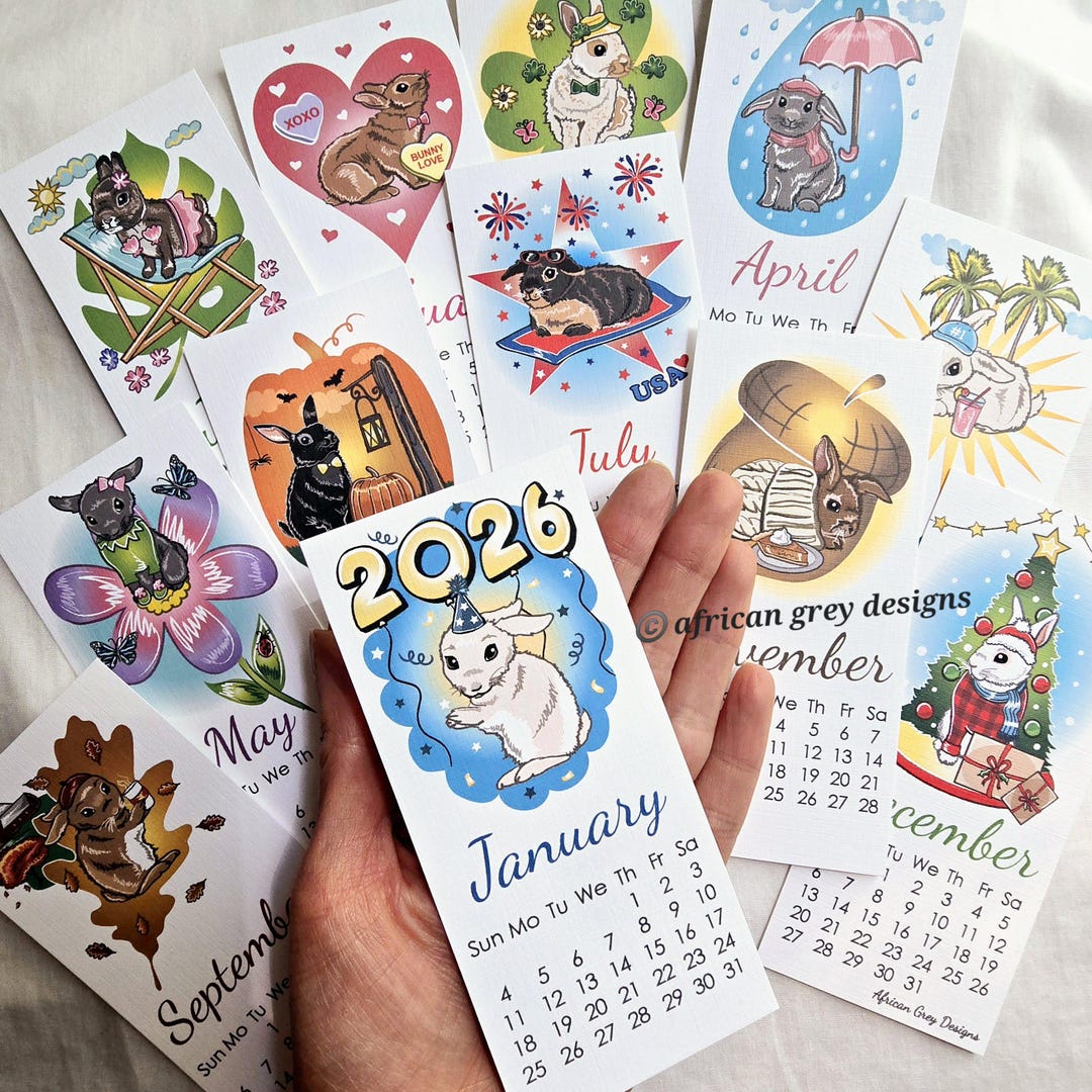 2026 Bunny Calendar - Mini Desk Size - Printed on Recycled Linen Paper ...