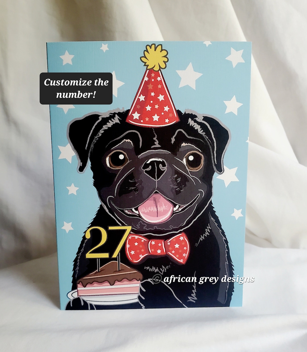 Custom Birthday Pug Greeting Card Customize With Your Candle Number ...