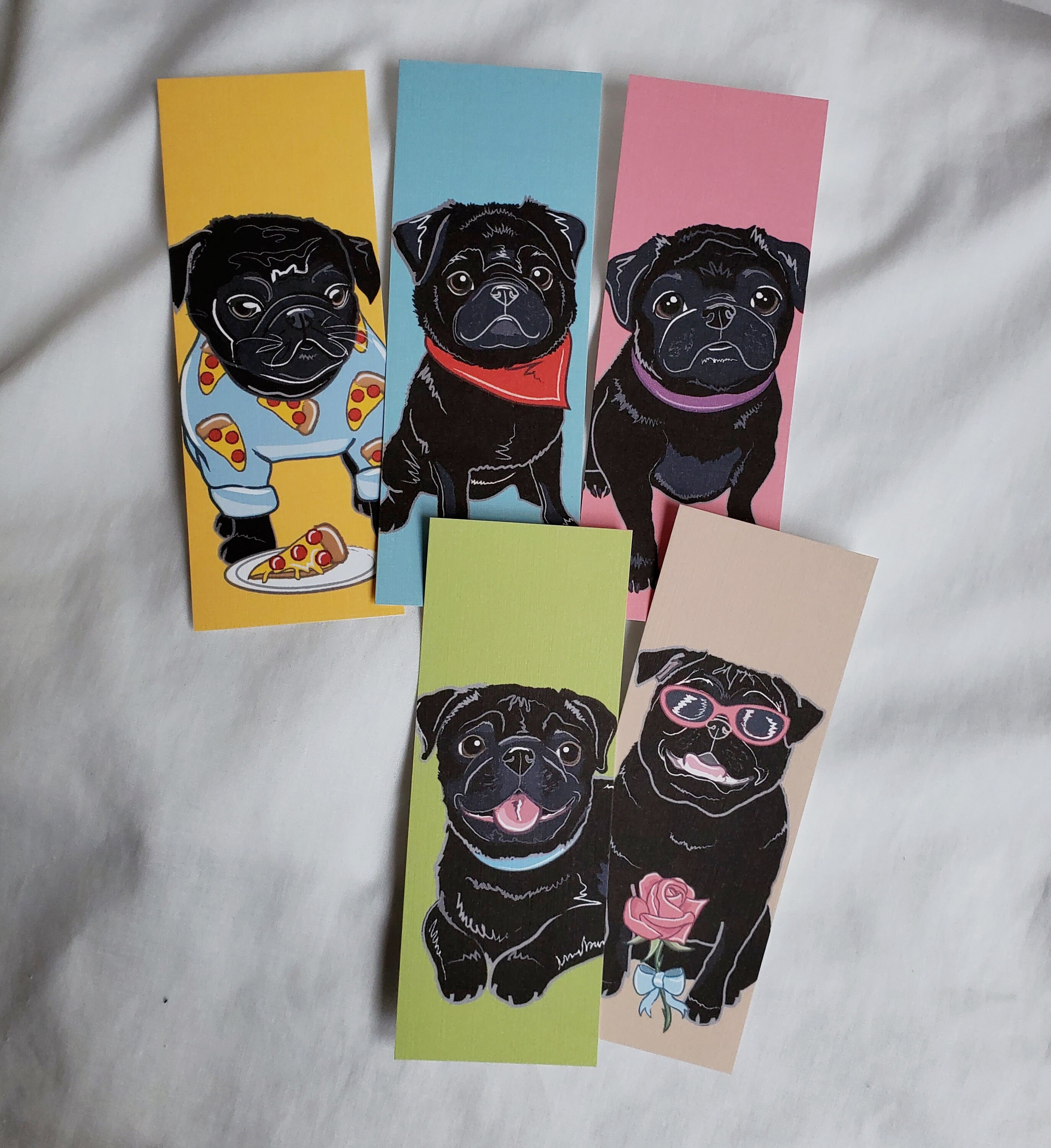 Black Pug Bookmarks Eco-friendly Set of 5 | Etsy