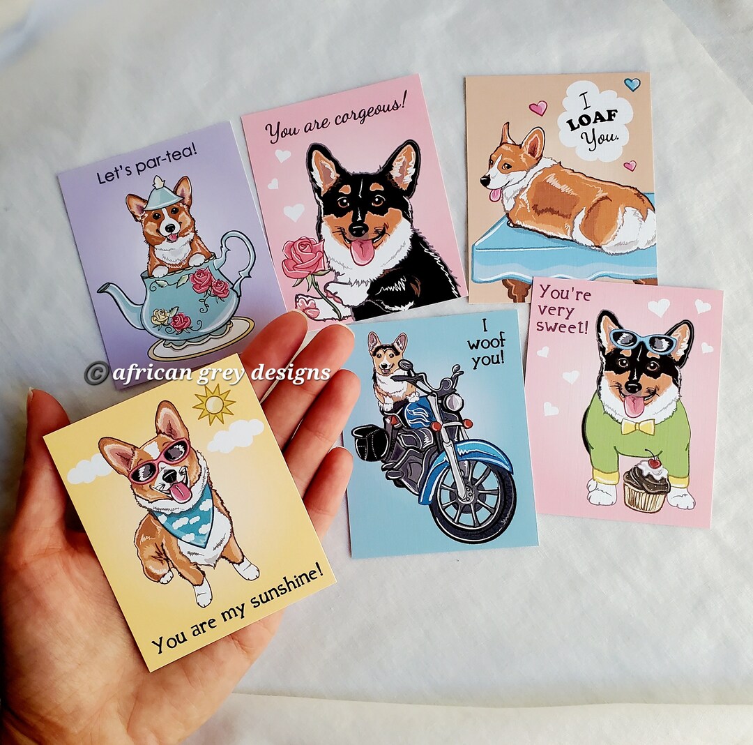 Happy Corgi Valentine Cards - Mini Eco-friendly Set of 6 - Etsy
