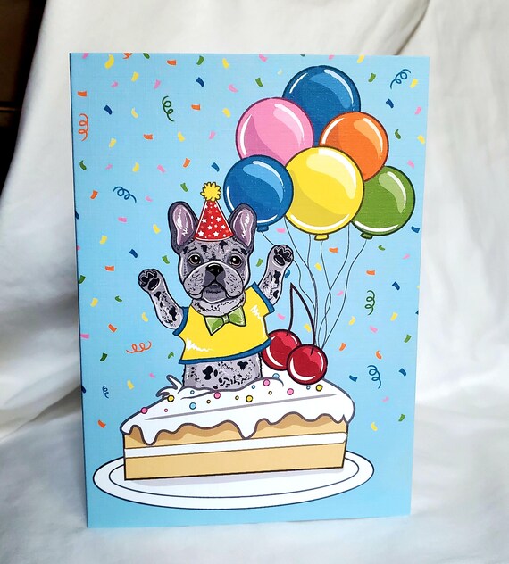 Merle French Bulldog Birthday Cake Greeting Card | Etsy