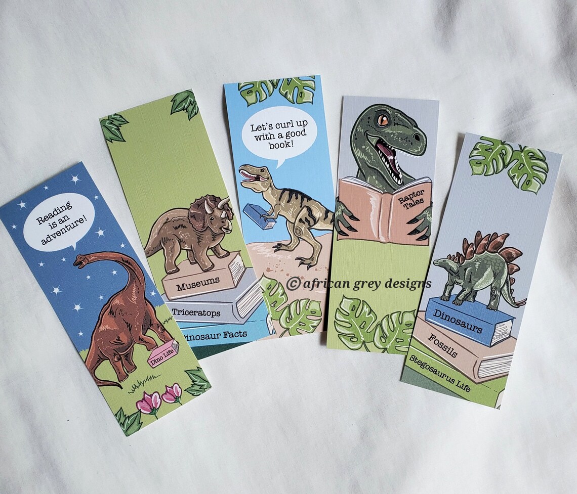 Dinosaur Bookmarks Eco-friendly Set of 5 on Recycled Linen - Etsy