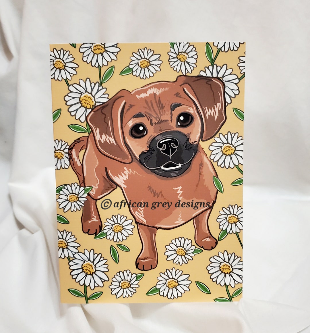Daisy Puggle Greeting Card - Etsy