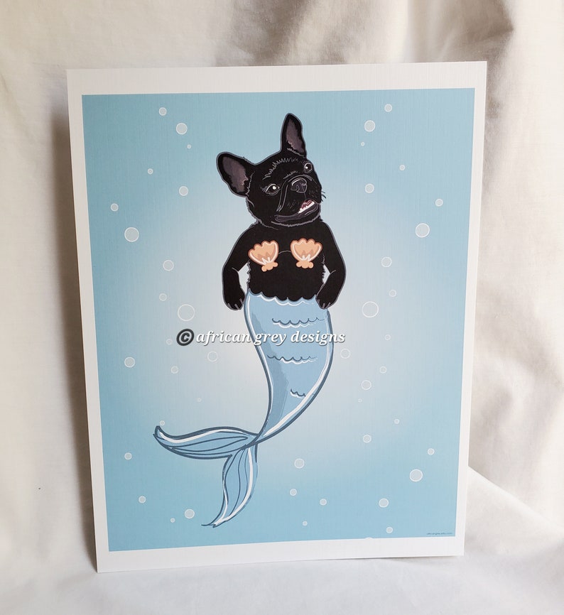 French Bulldog Mermaid - Eco-friendly 8x10 Print on Recycled Linen ...