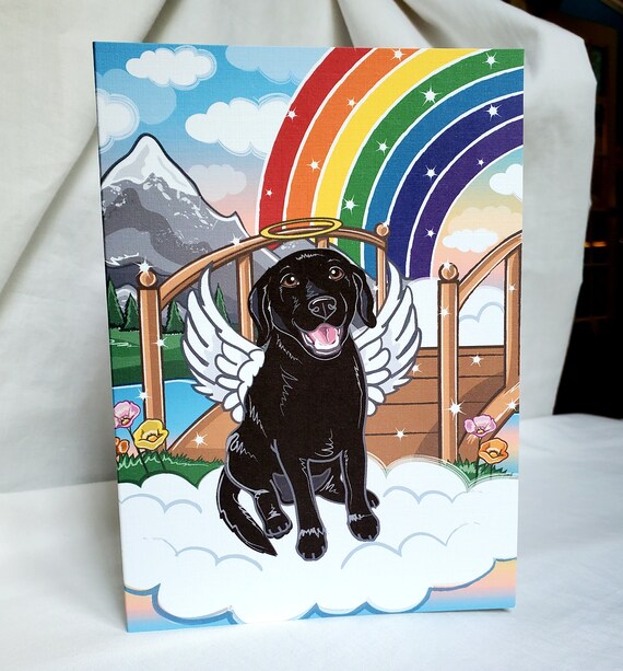 Rainbow Bridge Black Lab Angel Greeting Card | Etsy