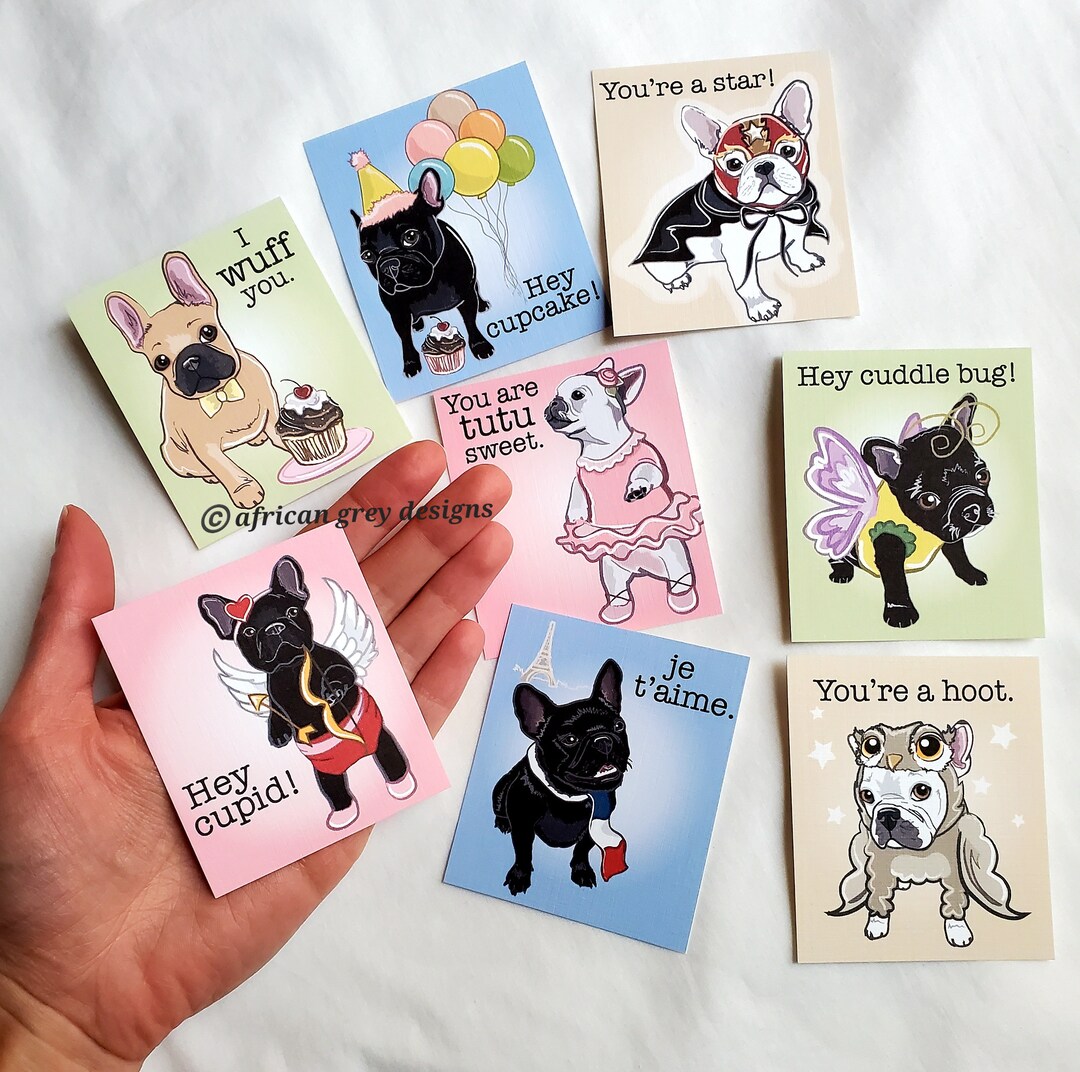 Frenchie Valentines - Candy Colors - Mini Eco-friendly Set of 8 - Etsy