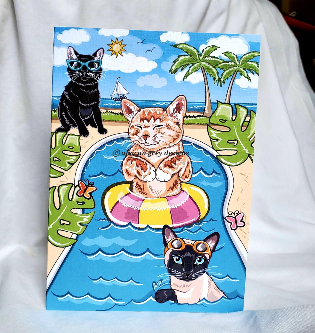Pool Party Cats Greeting Card - Etsy