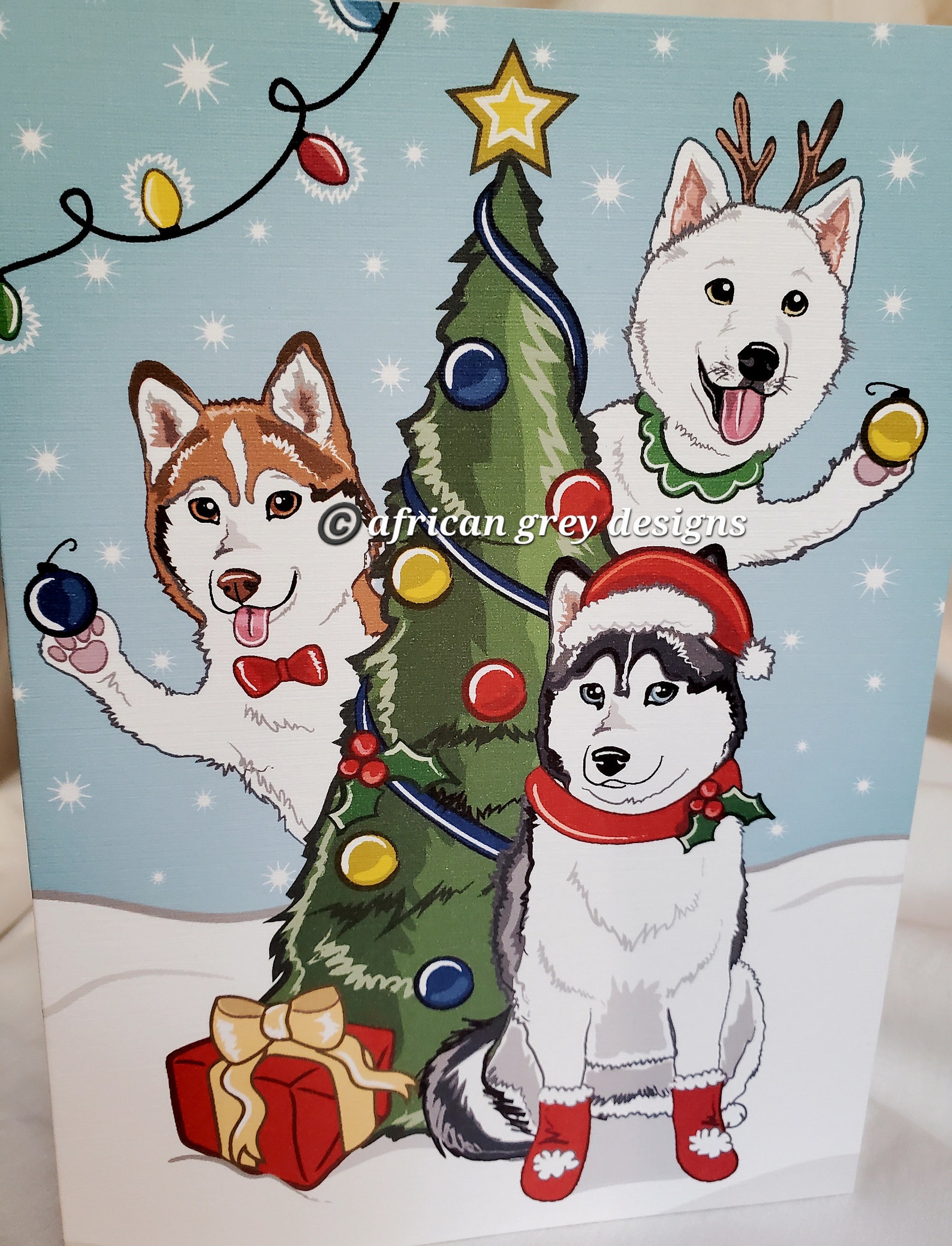 Christmas Tree Huskies Greeting Card - Etsy