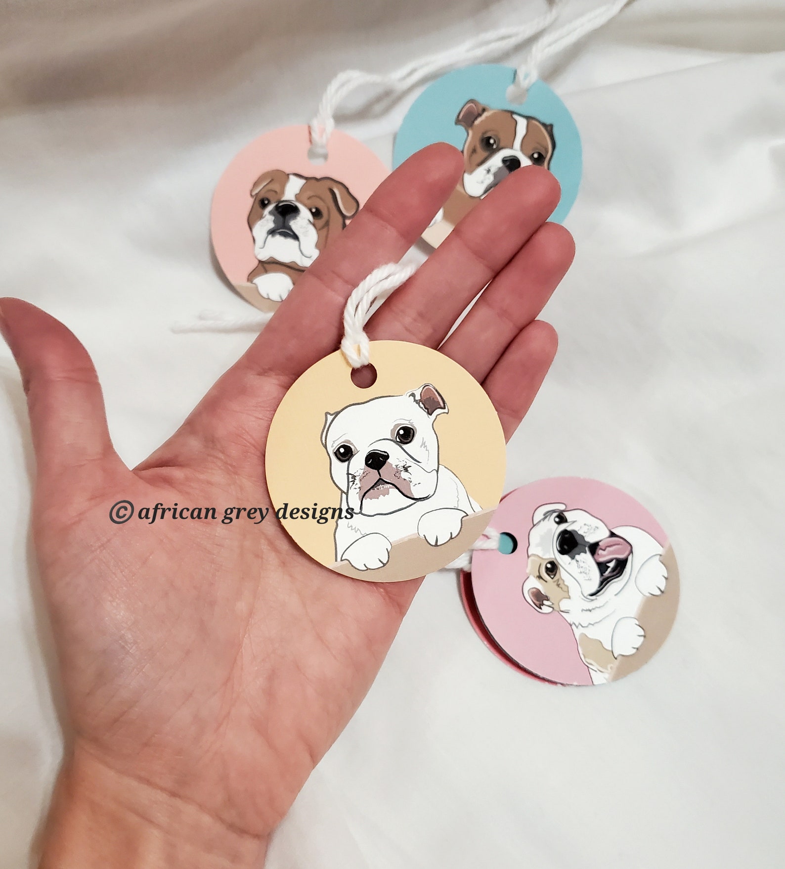 Bulldog Gift Tags Circles Set of 6 Printed on Recycled - Etsy