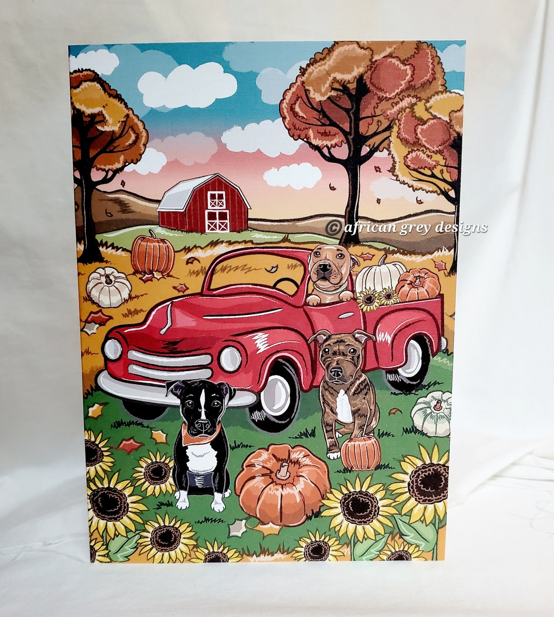 Harvest Pit Bulls Greeting Card - Etsy