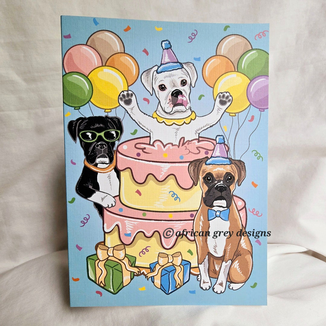 Boxer Birthday Cake Greeting Card - Etsy