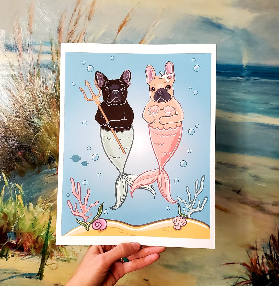 French Bulldog Mermaids - 8x10 Eco-friendly Print on Linen Paper - Etsy