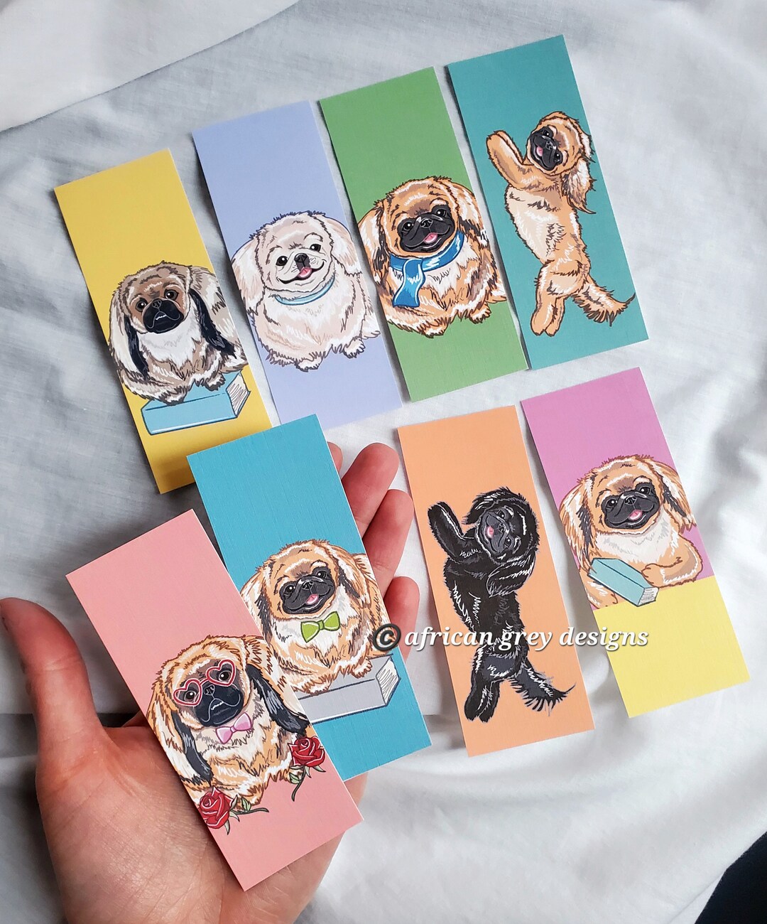 Mini Pekingese Bookmarks - Eco-friendly Set of 8 - Printed on Recycled ...