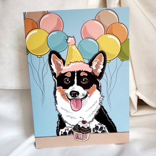 Tri-color Corgi Birthday Card | Etsy