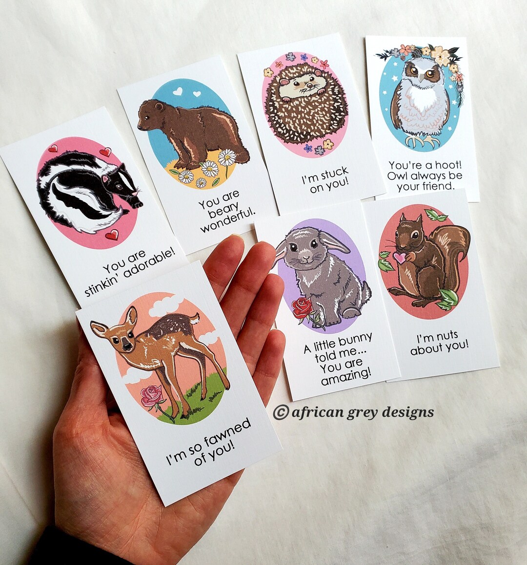 Joyful Woodland Animal Valentines - Mini Eco-friendly Set of 7 on Linen ...