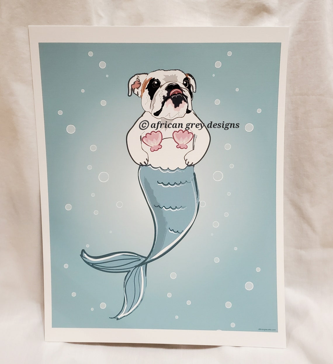 Mermaid English Bulldog - White - Eco-friendly 8x10 Print - Etsy
