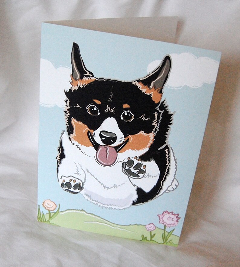 Flying Tri-color Corgi Greeting Card - Etsy