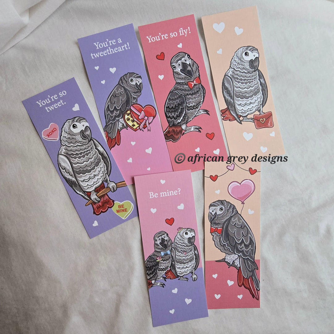 Valentine African Grey Parrot Bookmarks - Eco-friendly Set of 6 on ...