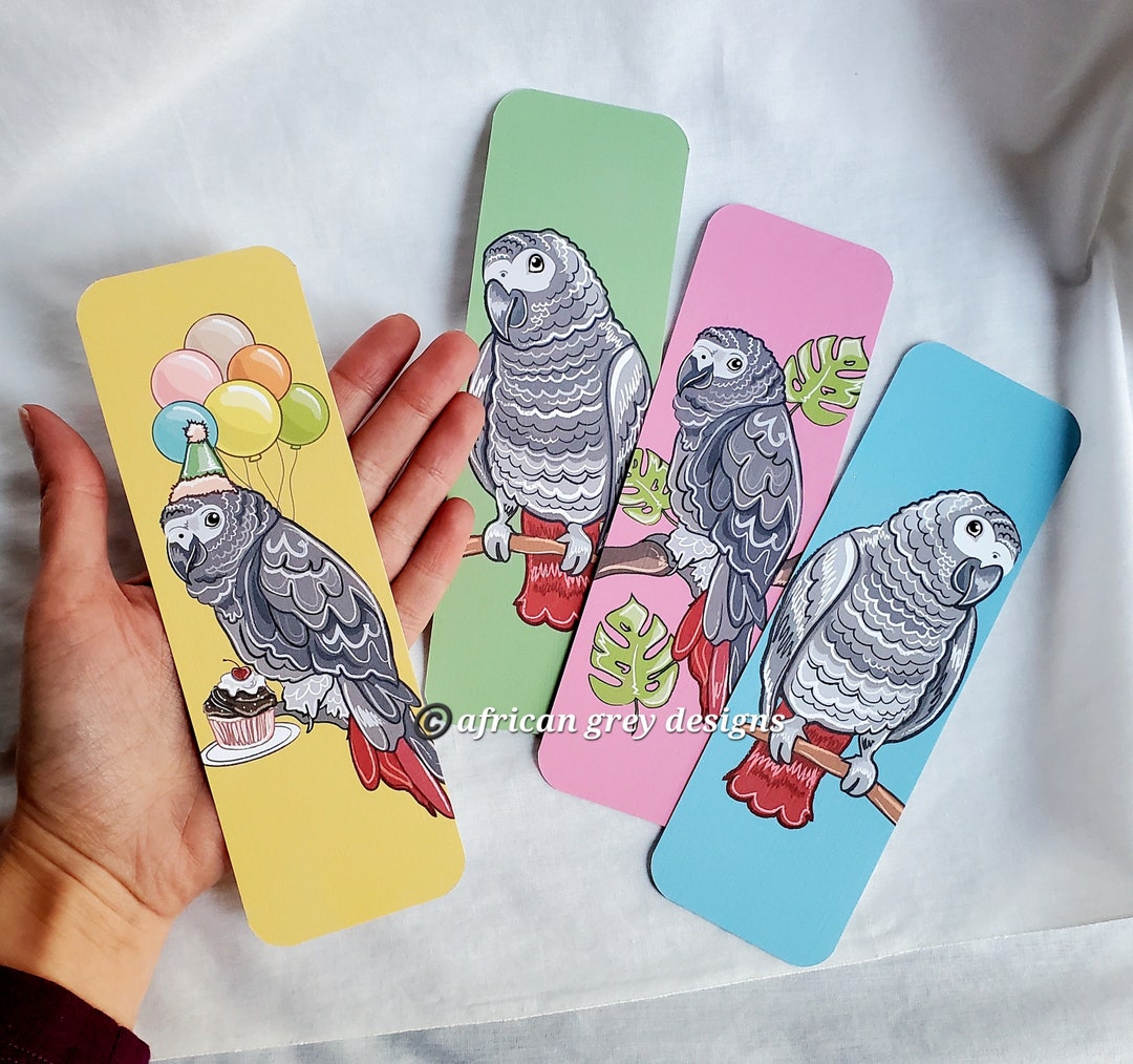 Large African Grey Parrot Bookmarks - Eco-friendly Set of 4 - Printed ...