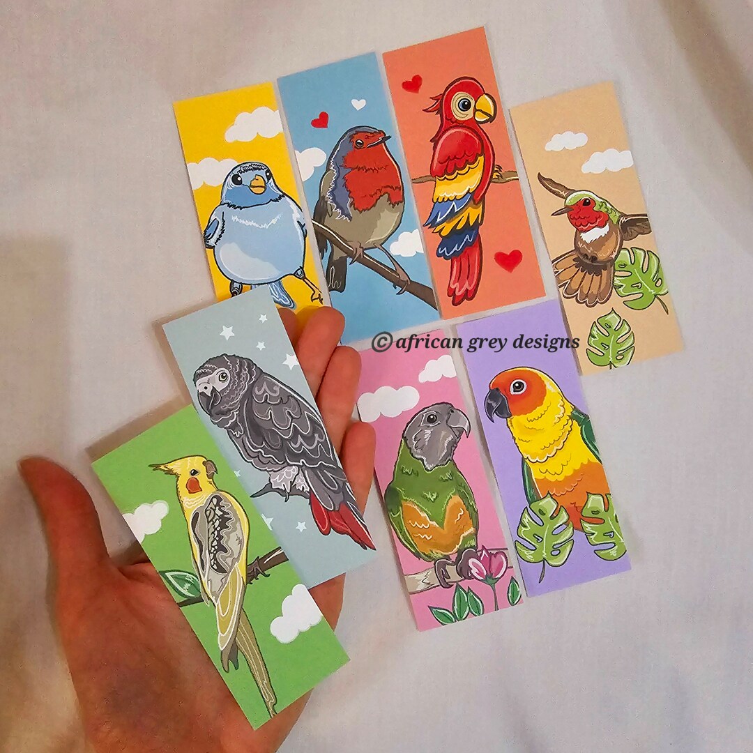 Mini Bird Bookmarks - Eco-friendly Set of 8 - Printed on Recycled Linen ...