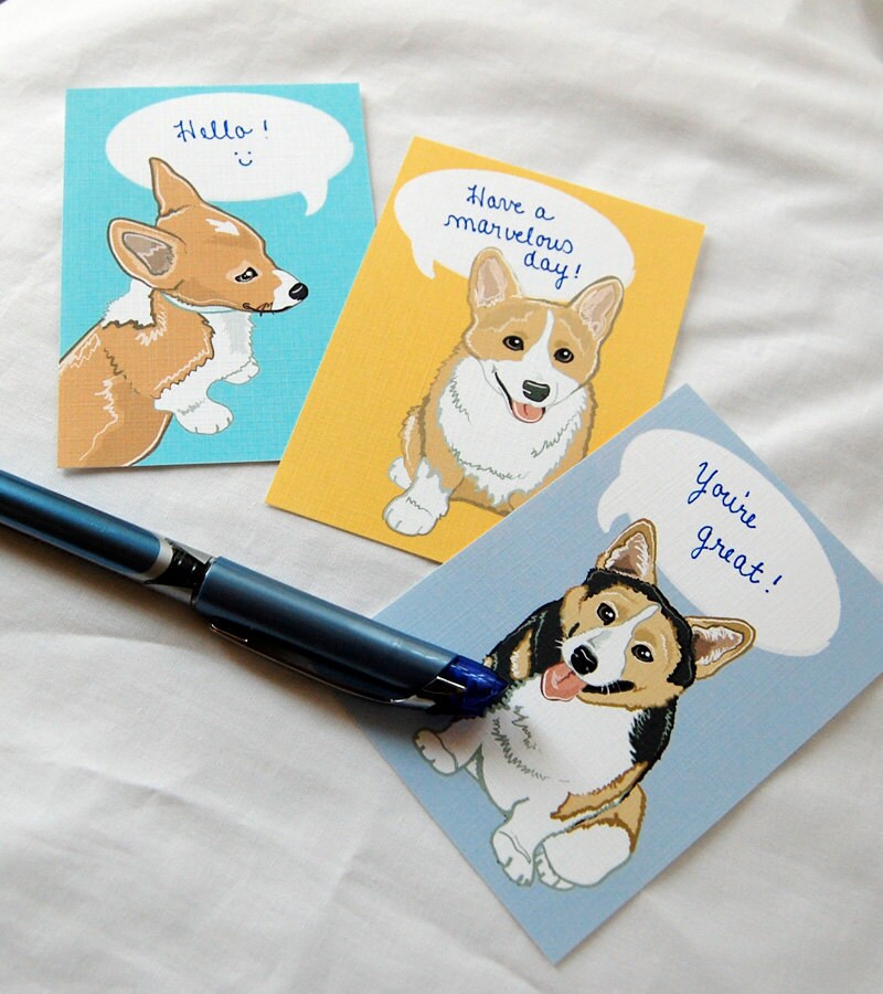 Corgi Mini Notecards Blank Conversation Bubbles - Etsy