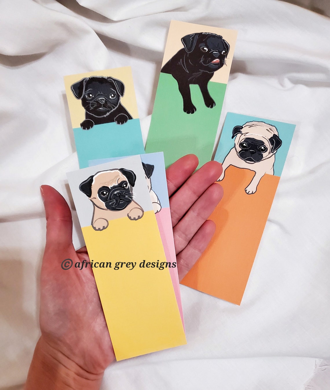 Pug Bookmarks Eco-friendly Set of 5 Printed on Recycled - Etsy