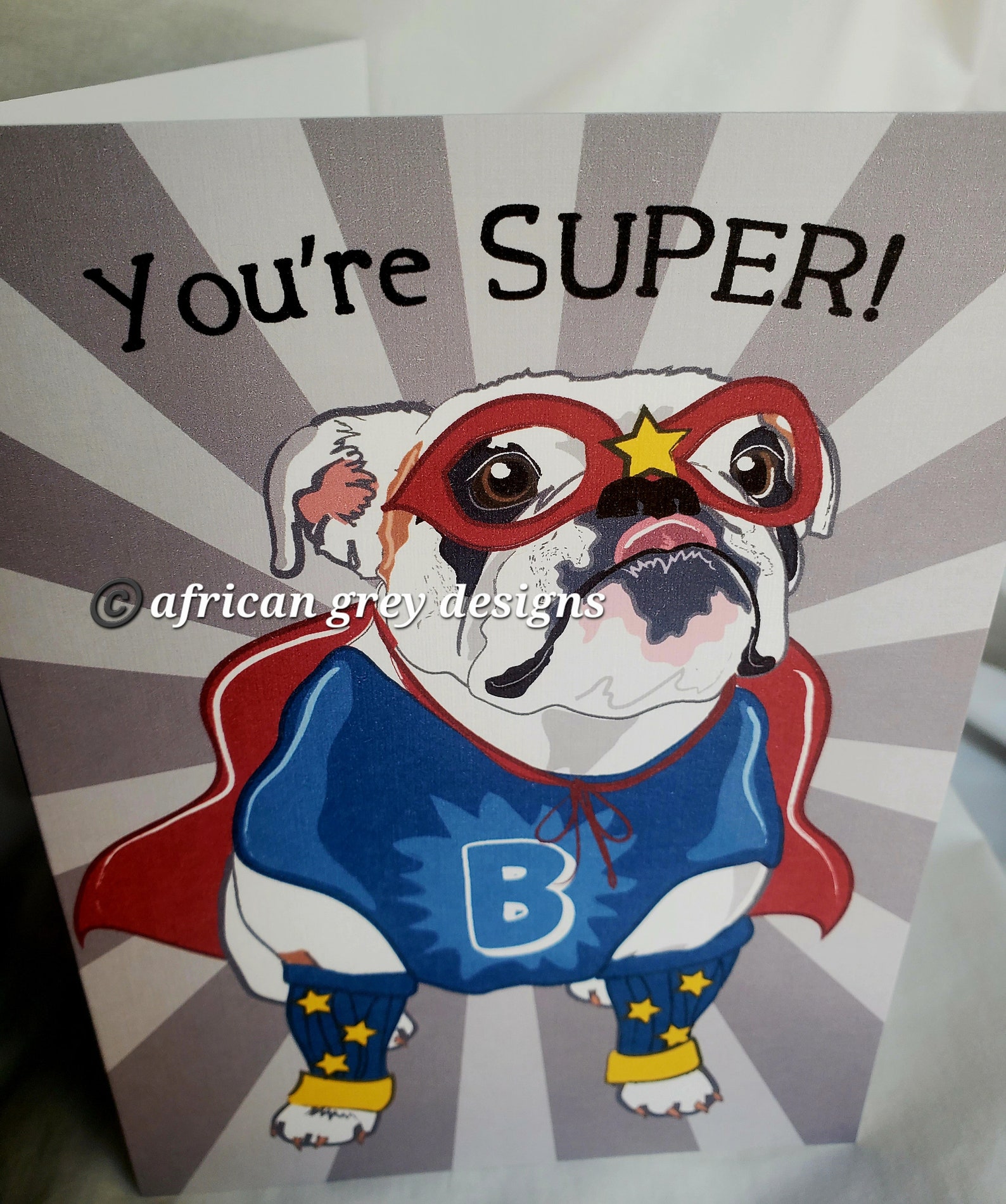 Super Bulldog Greeting Card - Customizable With Your Letter Choice - Etsy