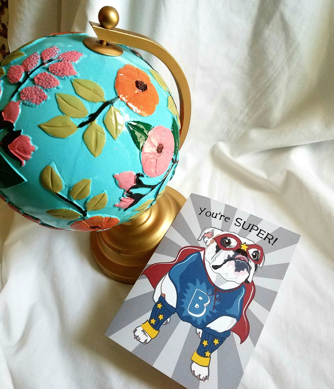 Super Bulldog Greeting Card Customizable with Your Letter | Etsy