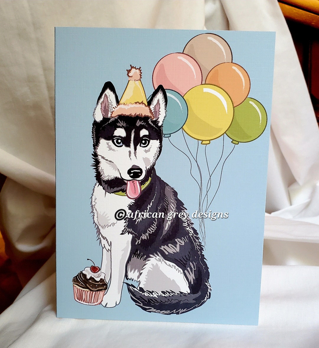 Husky 'n Balloons Greeting Card - Etsy