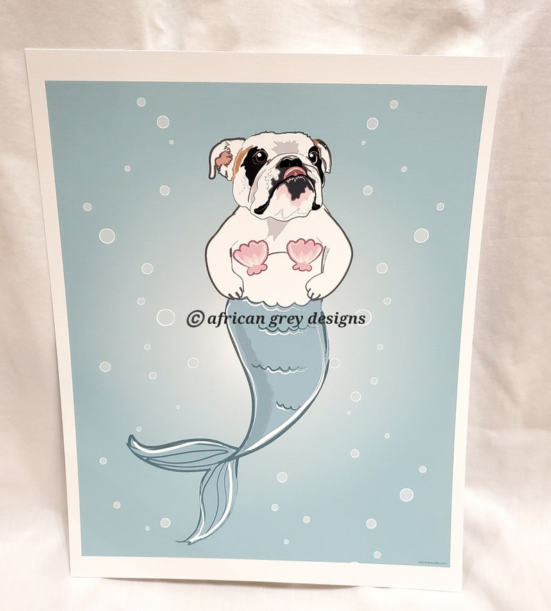 Mermaid English Bulldog - White - Eco-friendly 8x10 Print - Etsy