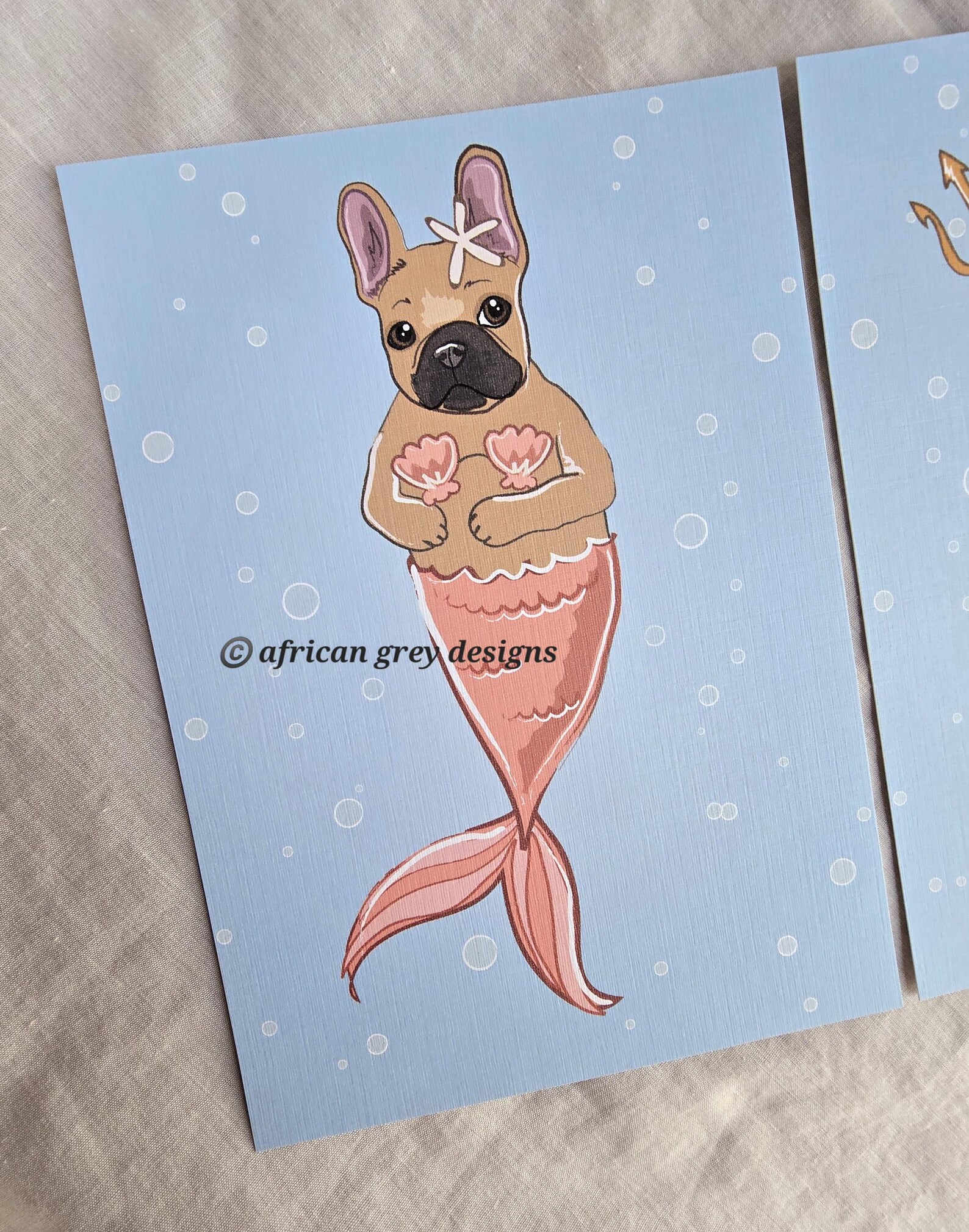 French Bulldog Mermaid Prints - 5x7 Eco-friendly Pair - Printed on ...