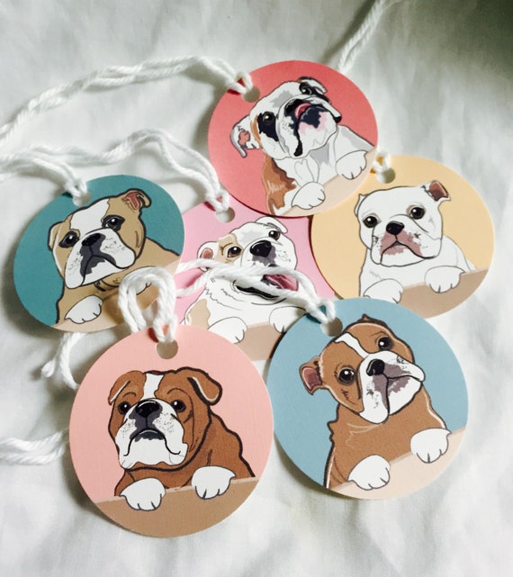 Bulldog Gift Tags Circles Set of 6 Printed on Recycled | Etsy